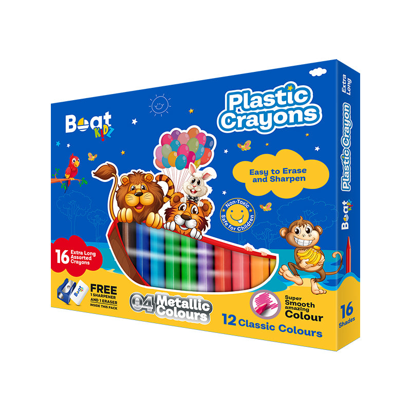 Extra Long Plastic Crayons Set - 16 Assorted Colors - Ban Labs Pvt Ltd