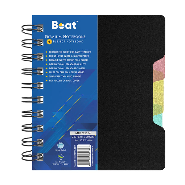 Premium 4 Subject Wiro Notebook 70GSM (240 pages) - Ban Labs Pvt Ltd